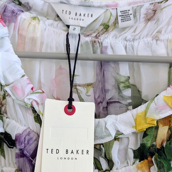Ted Baker | Tops | Nwt Ted Baker Sheer Floral Blouse Waist Tie Us Size ...